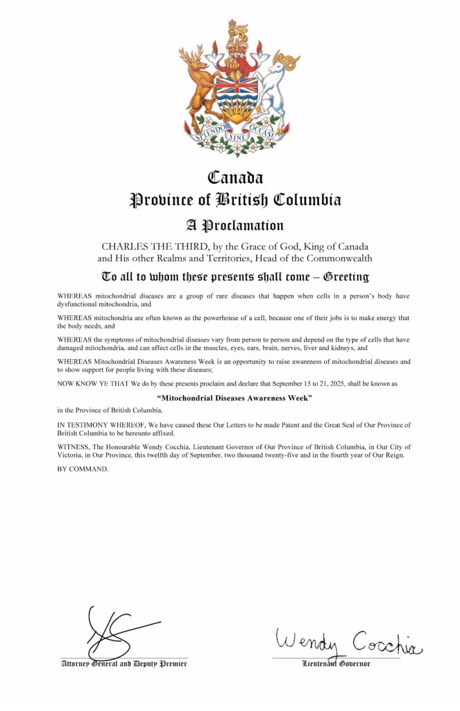 World Mitochondrial Disease Week Proclamations 2025 - MitoCanada